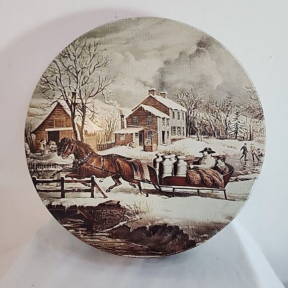 Holiday | Vintage 198s Currier Ives Round Christmas Tin Candy Cookies 8 ...